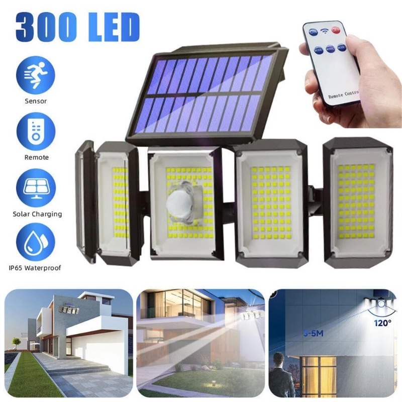 Lâmpada Solar Super Luminosa 300 LED Luzes Solares IP65 Sensor De ...