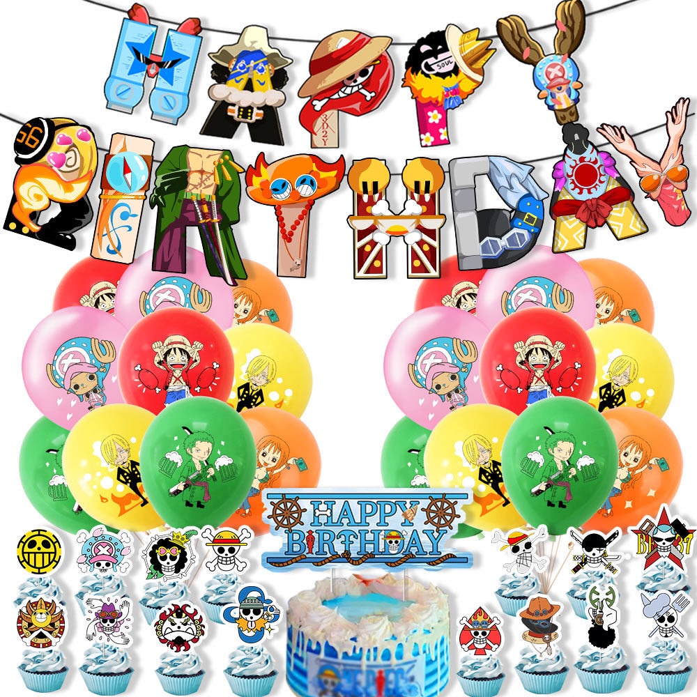 One Piece Party Anime Lufei Cake Topper Balões De Bolo Feliz ...