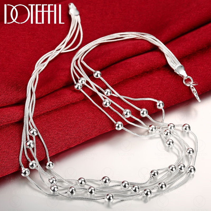 DOTEFFIL 925 Sterling Silver Multi Snake Chain Colar De Contas Lisas De ...