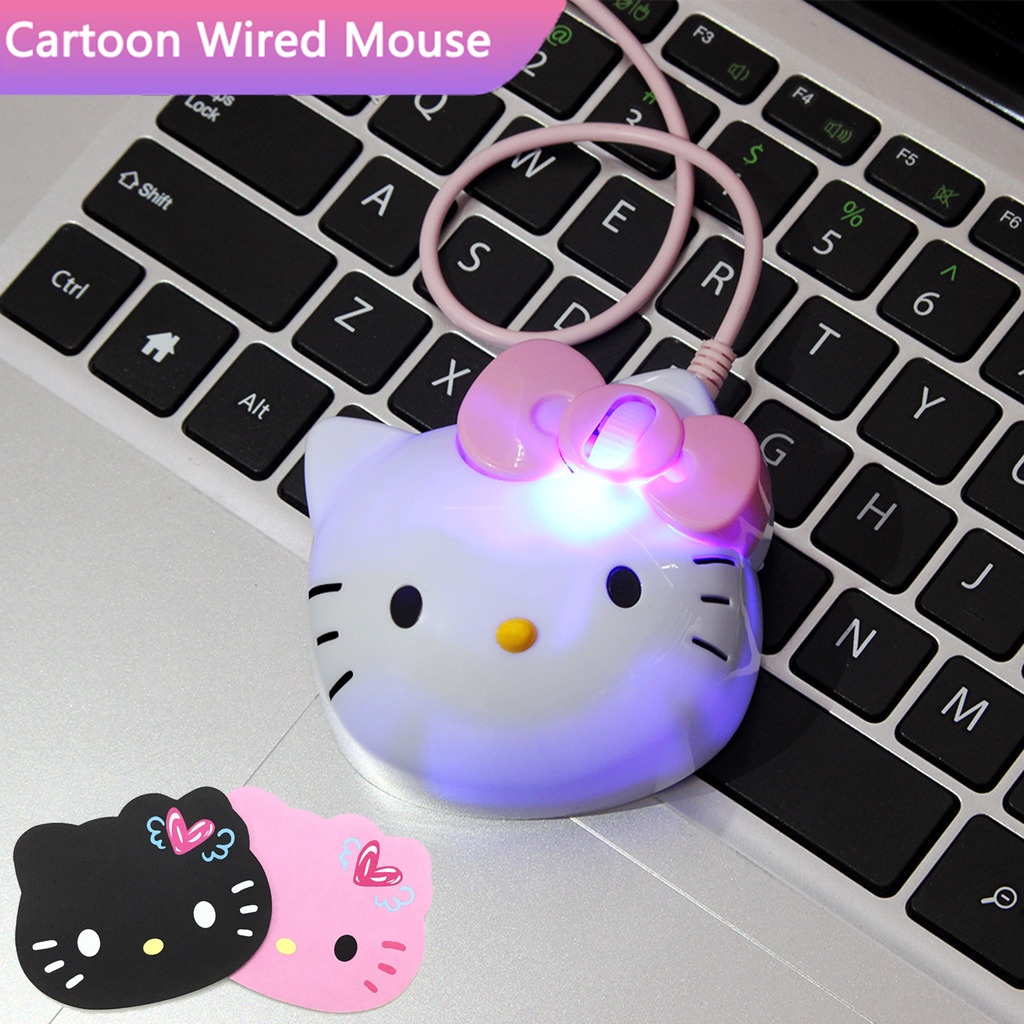 Rato 3D Cartoon Mouse Ergonômico USB Óptico Hello/kitty Pink LED Light ...