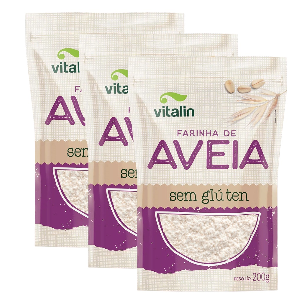 Kit 3 Farinha de Aveia Integral Sem Glúten Vitalin 200g | Shopee Brasil