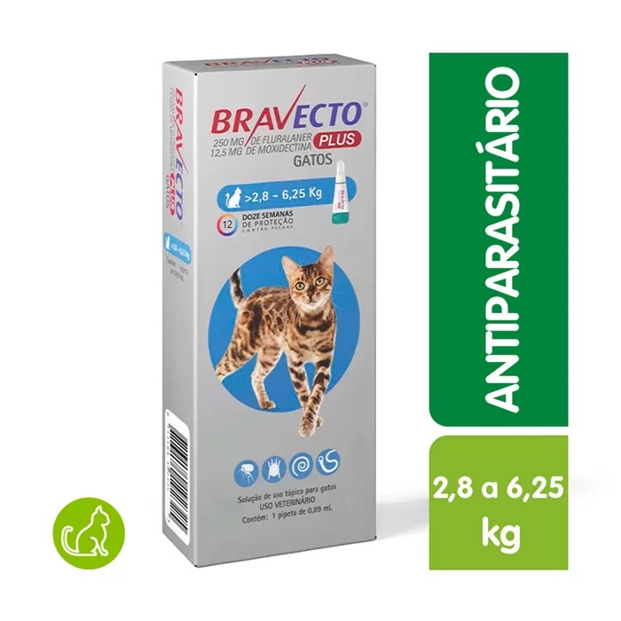 Antipulgas Bravecto Plus Gatos de 2,8 a 6,25kg 250mg | Shopee Brasil