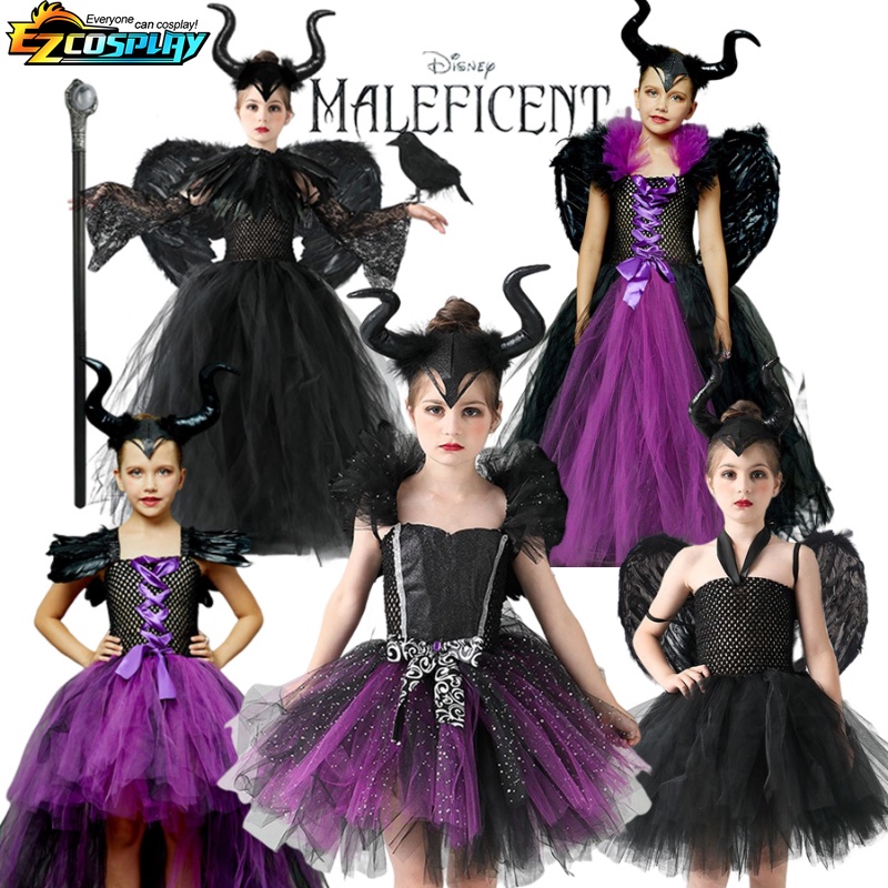 Disney Maleficent Costume Vestir Roupas De Halloween Meninas De Fantasia Christening Black Glam ...