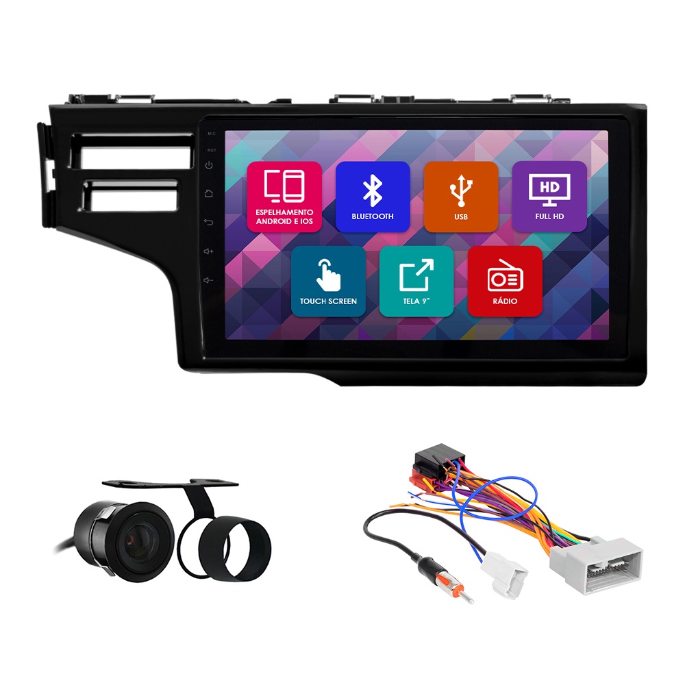 Kit Multimídia Mp5 2 Din PAD 9 Pol New Fit 2014 15 16 17 18 A 2022 Bluetooth Espelhamento ...
