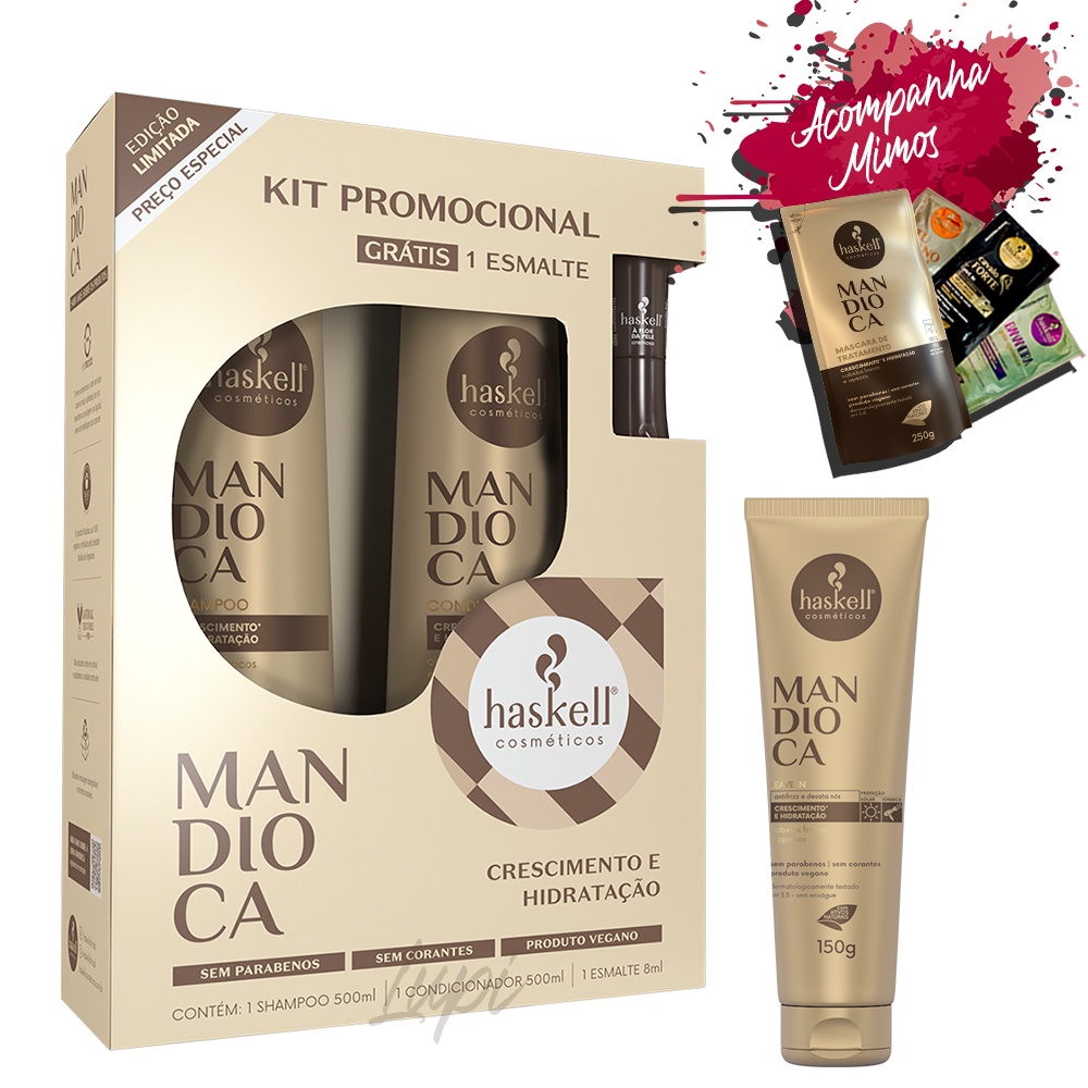 Kit Haskell Mandioca Promopack 500ml + Leave-in 150gr | Shopee Brasil