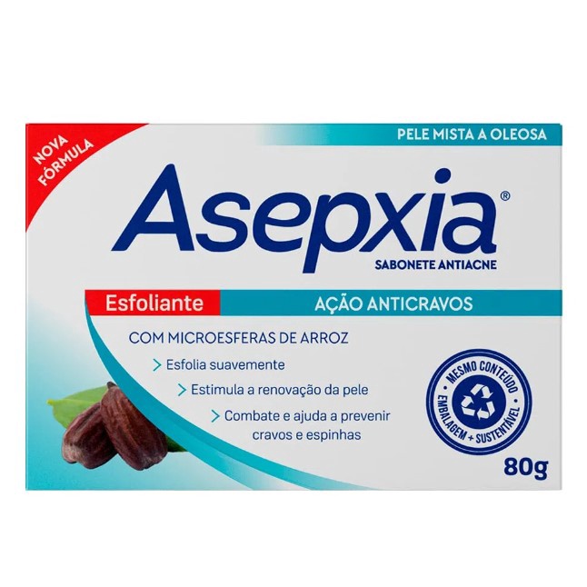 Sabonete Asepxia em barra Esfoliante Ação Anti cravos 80g | Shopee Brasil
