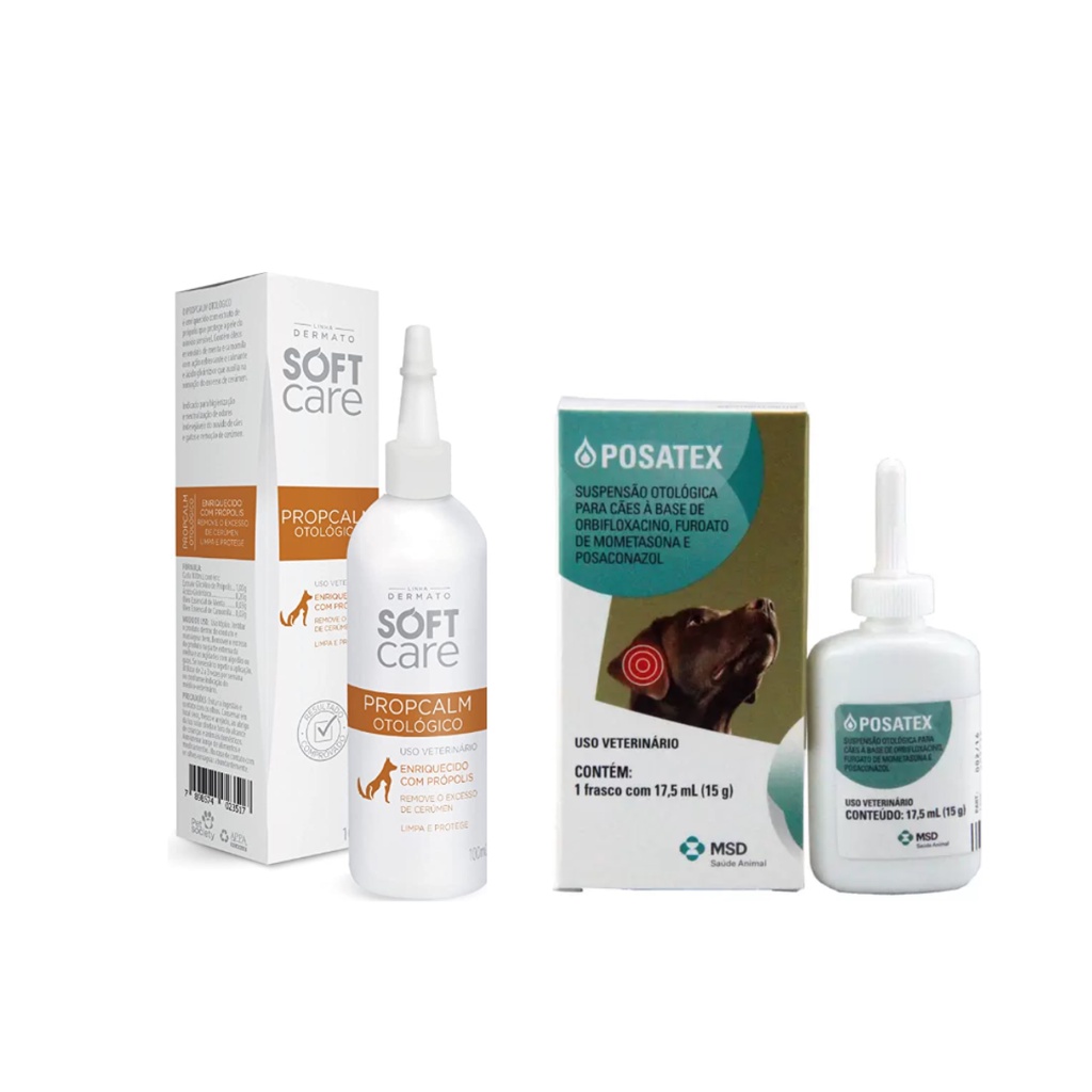 01 Posatex MSD Otite Cães E 01 Propcalm Oto Soft Care | Shopee Brasil
