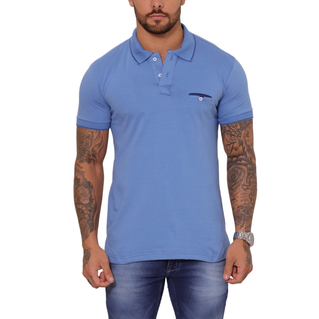 Camisa Polo Masculina Azul Bebê 100% Algodão | Shopee Brasil