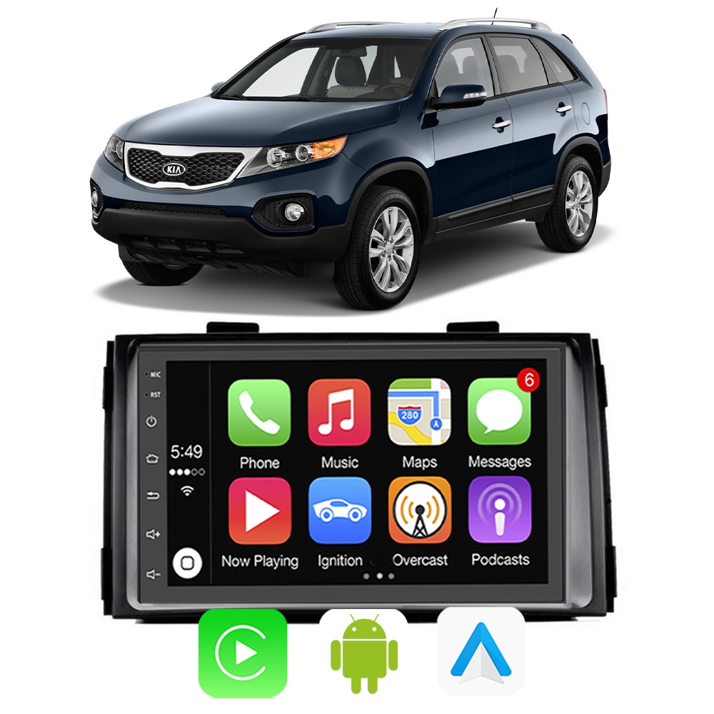 Kit Central Multimidia Carplay Android Auto Kia Sorento 2010 2011 2012 7 Polegadas Google Voz ...