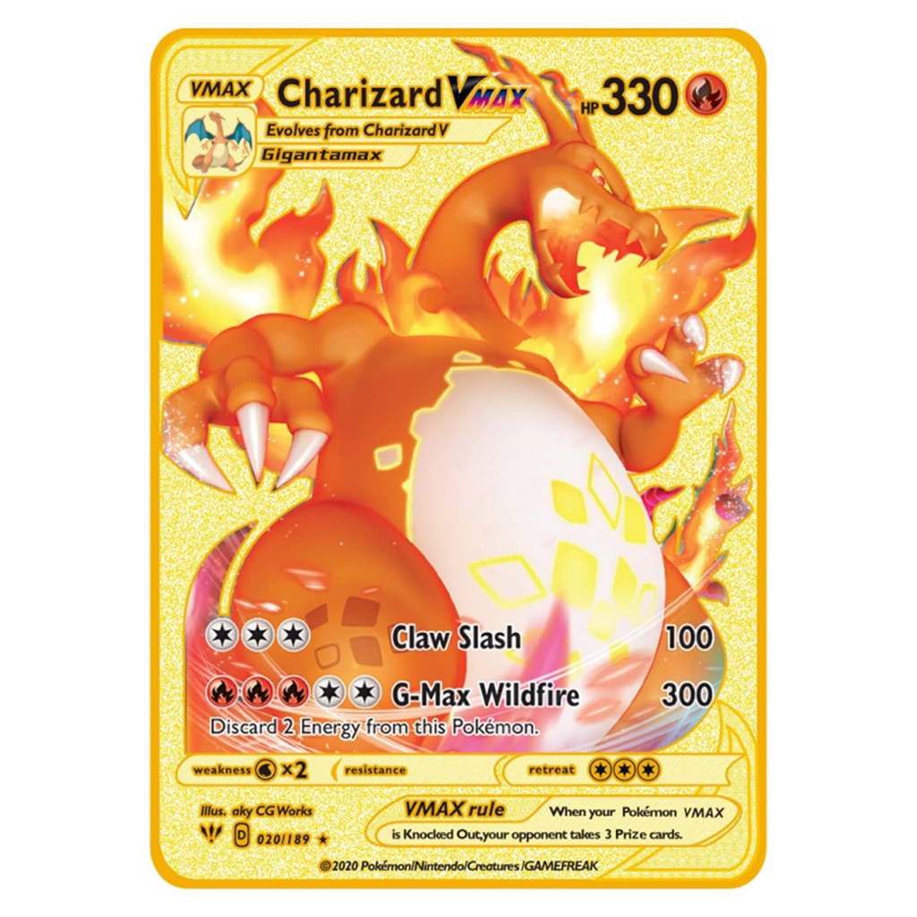 Carta Charizard Vmax Card de metal Dourado Brilante Ouro | Shopee Brasil