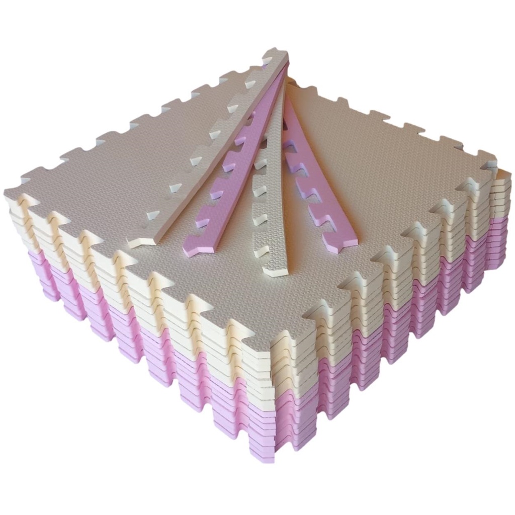 Kit 10 Tatame Tapete EVA Rosa Claro e Creme 50x50x2cm 20mm com Bordas ...