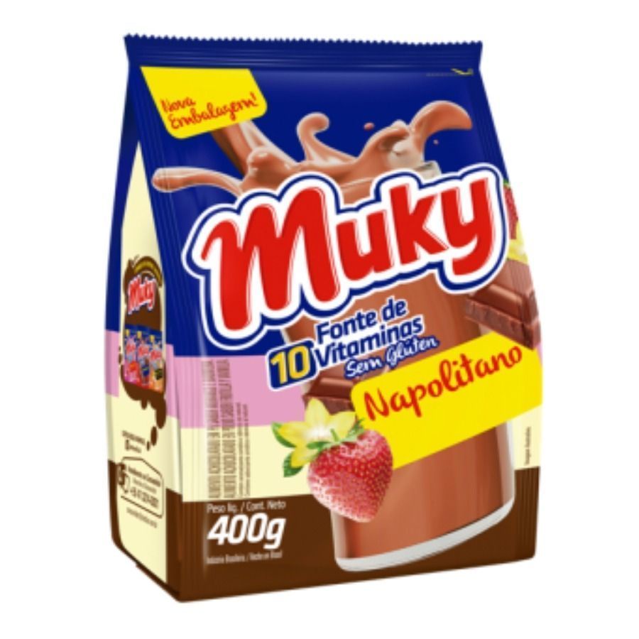 Achocolatado instantâneo sabor napolitano Muky 400g | Shopee Brasil