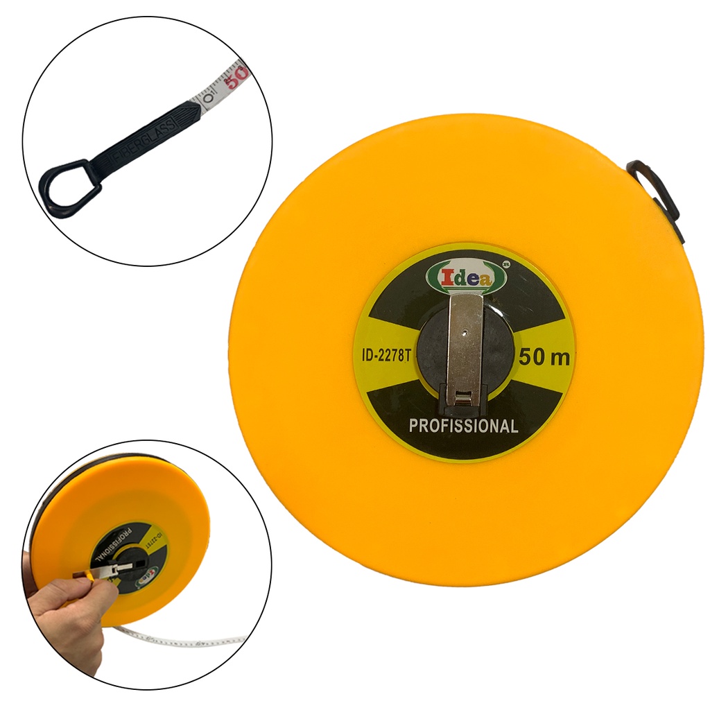 Trena Fita Métrica 50 Metros Fechada Com Fita Fibra De Vidro E Manivela ...