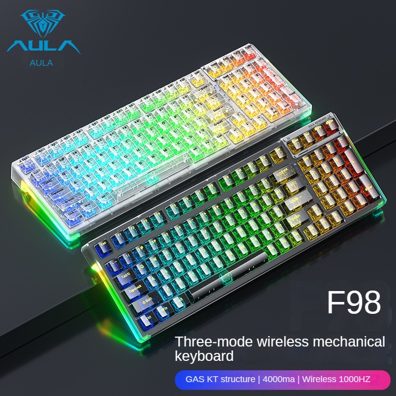 AULA F98 Teclado Mecânico Sem Fio Bluetooth O Terceiro Exame De Falta Com Transparente ...