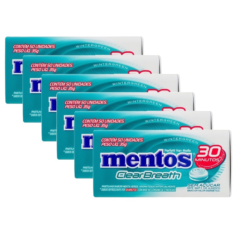 kit 6 Latinha Mentos Pastilhas Clear Breath Wintergreen 35g | Shopee Brasil
