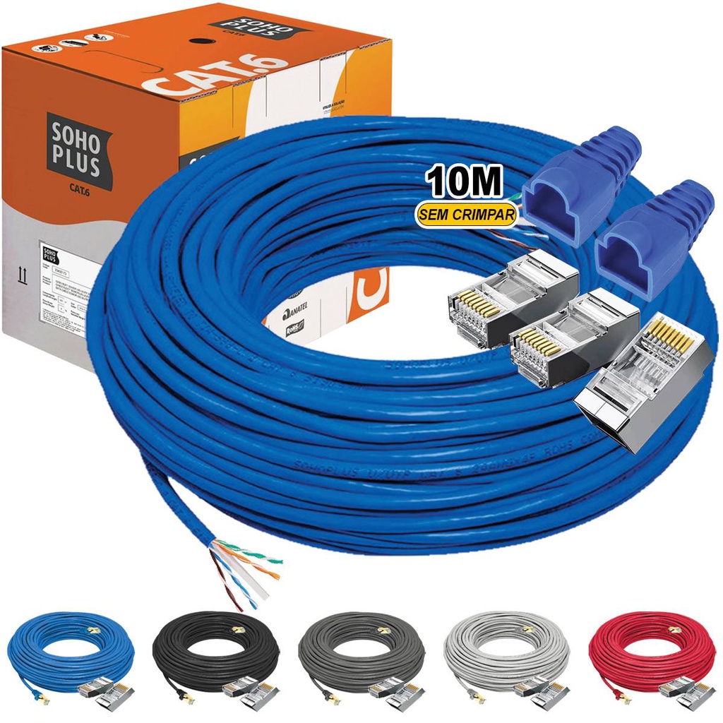 Cabo De Rede Cat6 10 metros Furukawa Sohoplus 100% Cobre 10m | Shopee Brasil