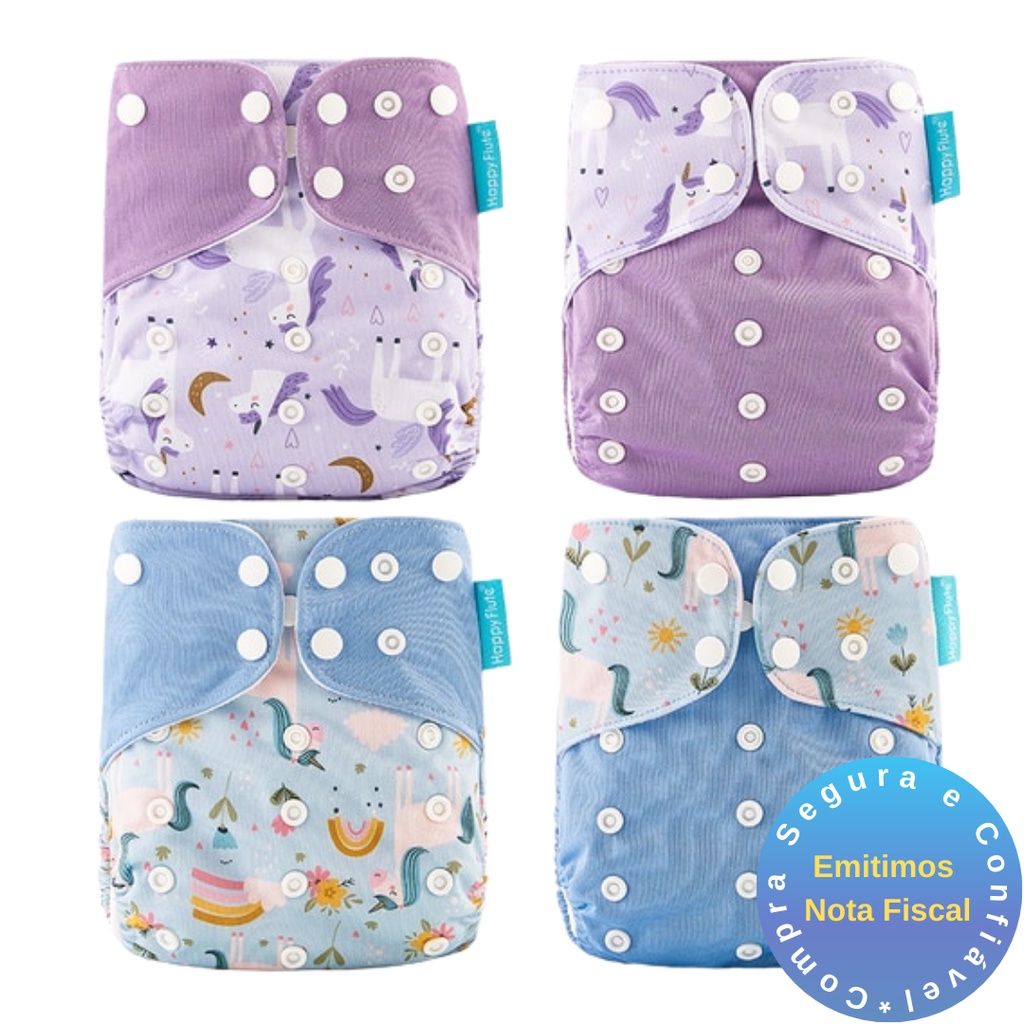 Kit 4 Fraldas Ecológicas Happy Flute - Unicórnio Bicolor | Shopee Brasil