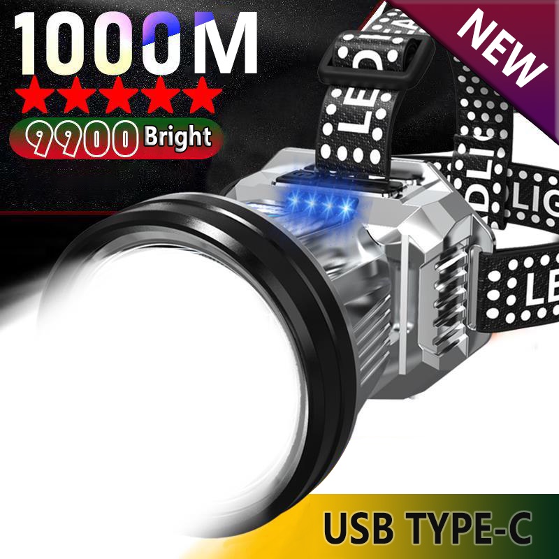 Lanterna De Cabeça Recarregável LED Forte Careca Ultra Brilhante Para ...