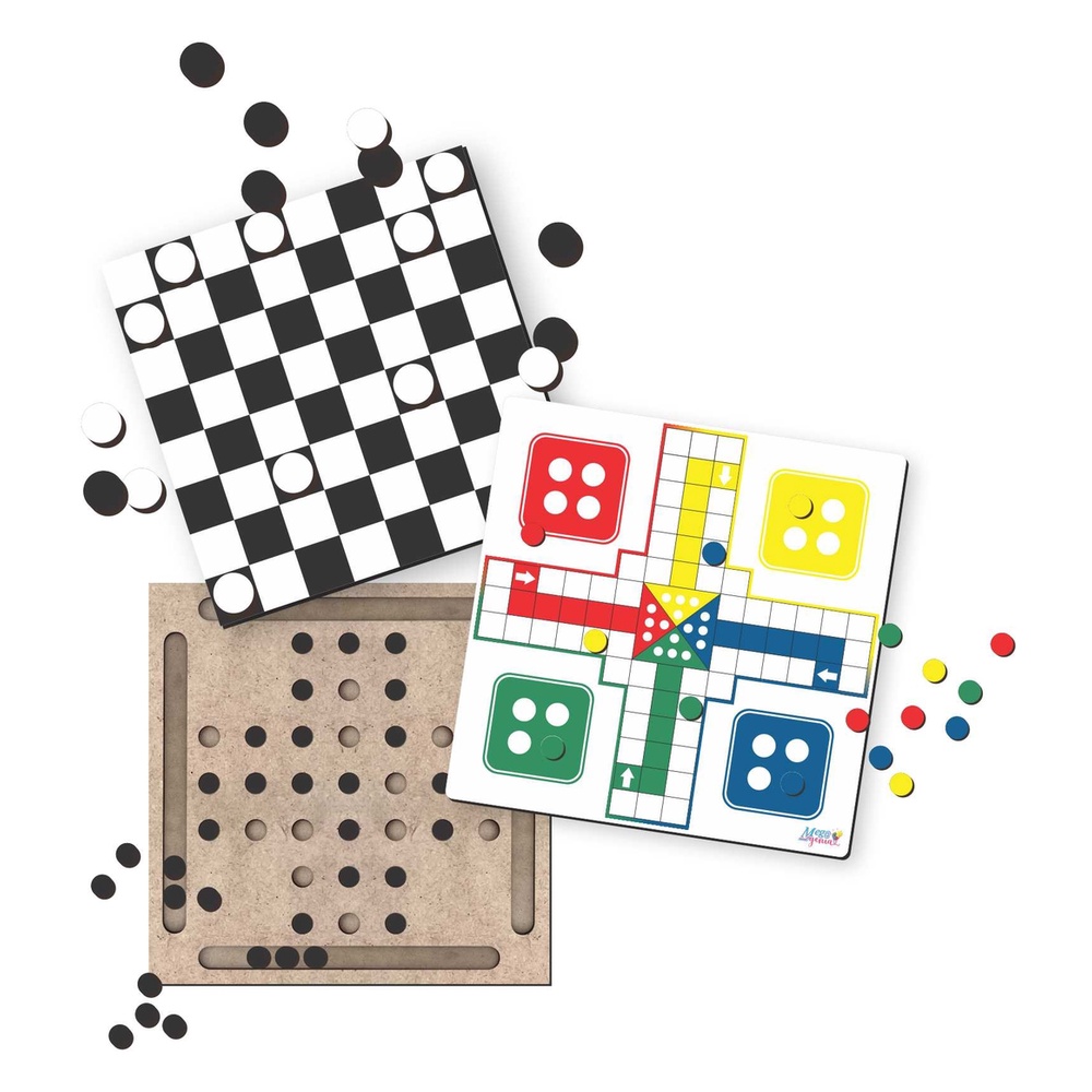 Jogos De Tabuleiro 3 Em 1 Ludo / Torrinha, Dama E Resta Um Em Madeira ...