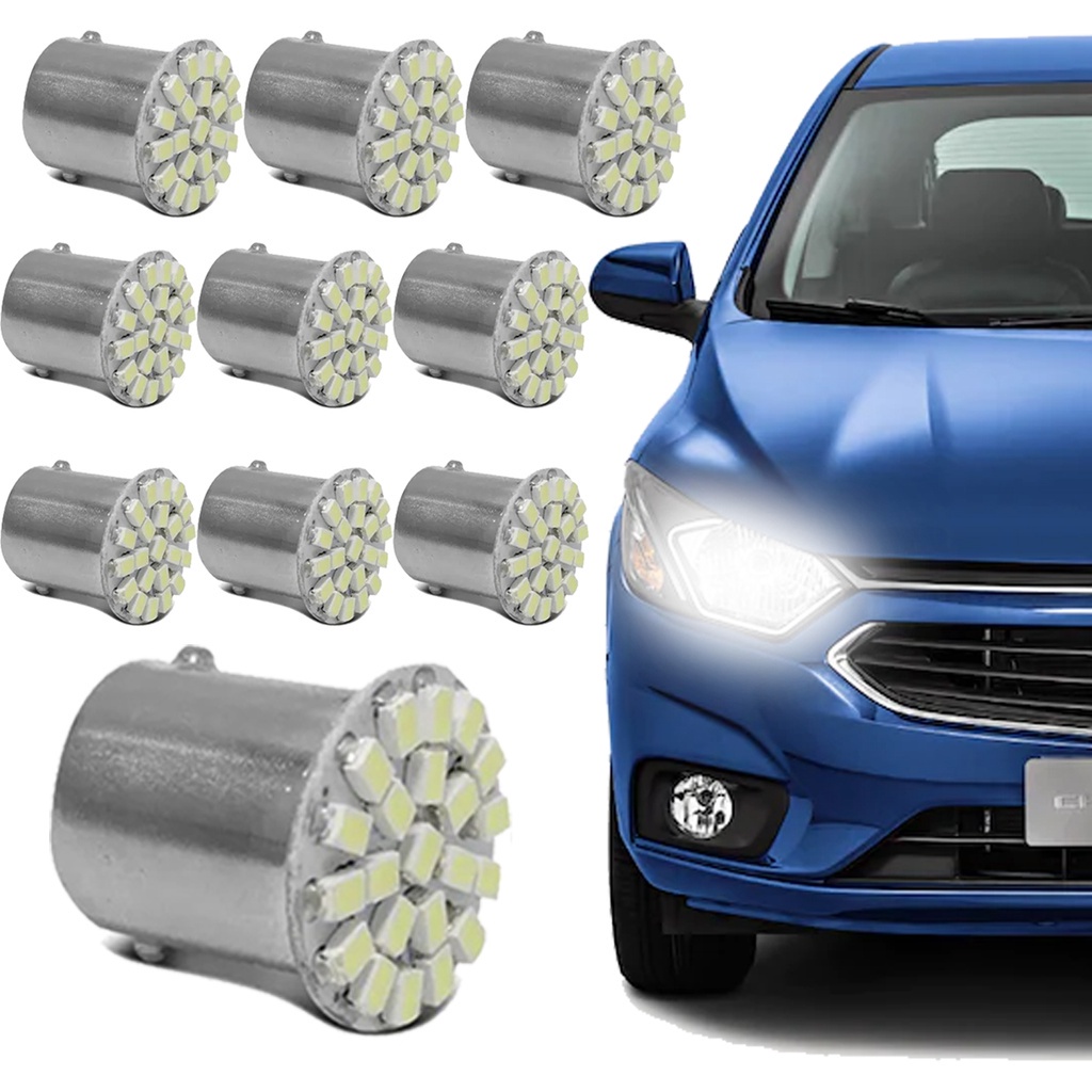 10 Lâmpadas De Led 67 Ba15s 12v Volts 22 Leds 2 Polos Ba15s Luz Branca ...