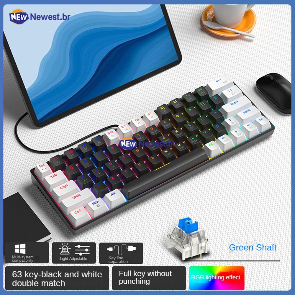 Mechanical keyboard Game keyboard Rgb 63 keys 60% red blue wired switch ...