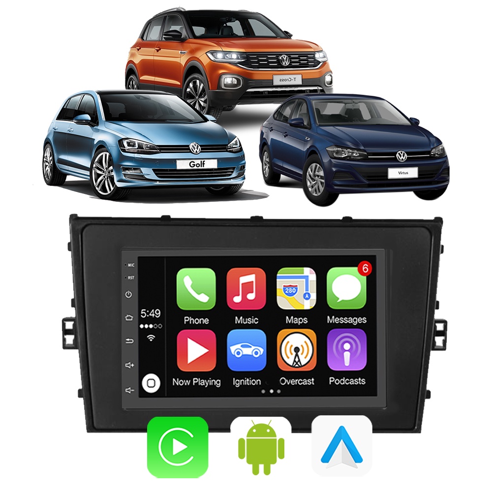 Kit Multimidia Carplay Android Auto Polo Virtus 2018 2019 2020 2021 2022 7 Polegadas Google Voz ...