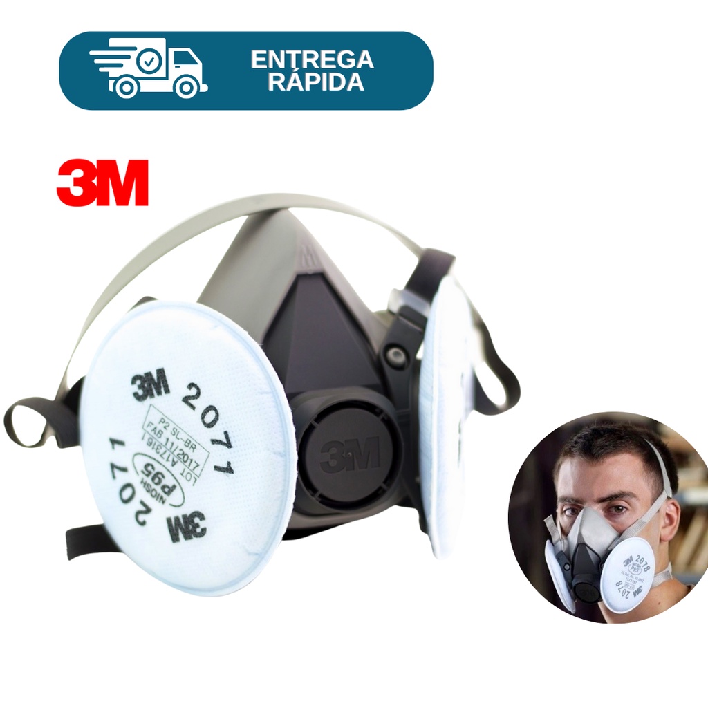 Máscara Respirador Semi Facial 6200 3M Com Par De Filtro Particulados ...