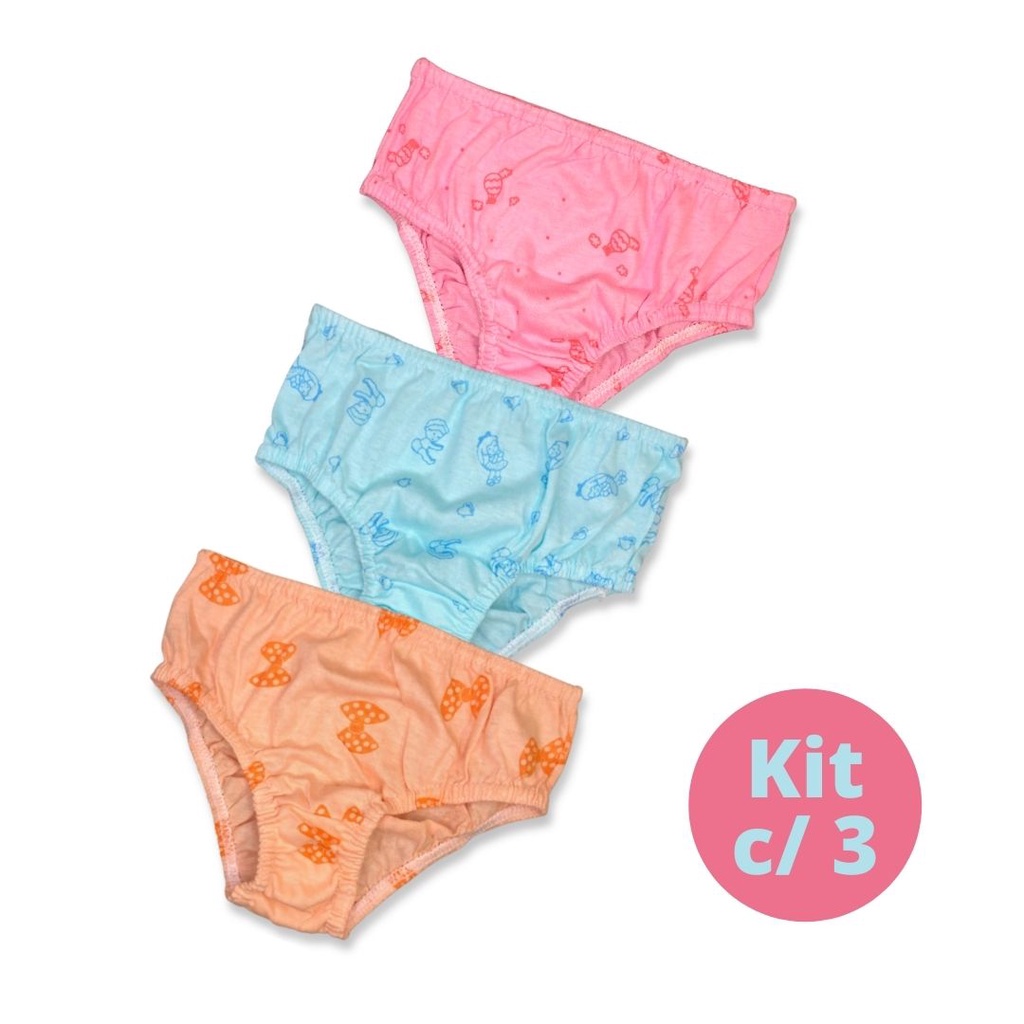 Kit c/ 3 Calcinha Infantil com Desenhos Sortidos Dondoka | Shopee Brasil