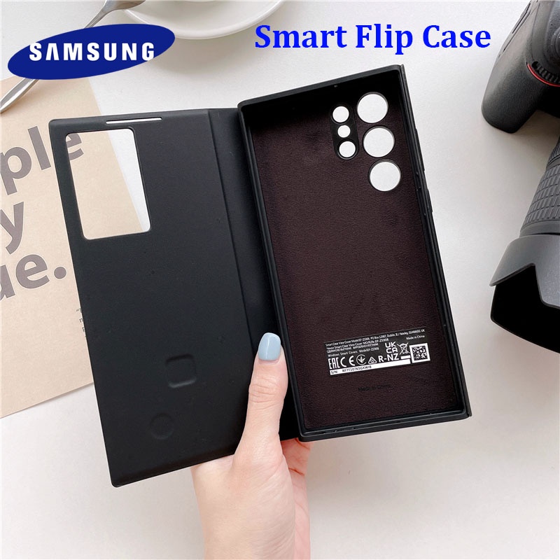 Para O Caso Original Samsung Galaxy S22 Ultra 5G Flip Magnético Espelho Inteligente De Couro ...