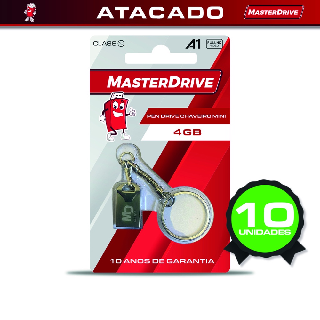 Kit 10 Mini Pendrive 4GB MasterDrive Premium Pen Drive 4GB Tipo Chaveiro Nano Fit Flash Ultra ...