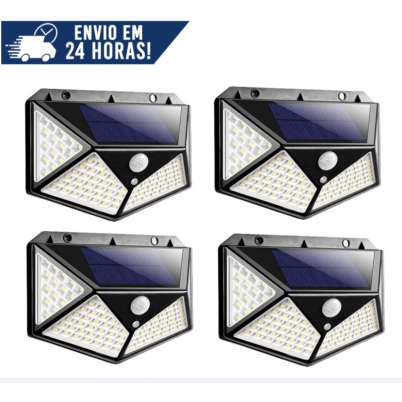 Kit 1/4 Luminária Solar 100 Led Com Sensor Para Jardim Externa Prova D ...