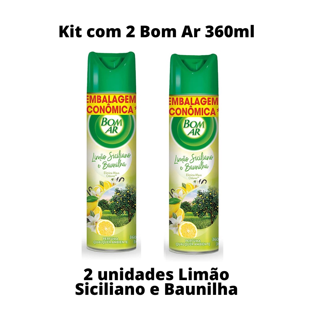Kit 2 Bom Ar Aromatizador Limão Siciliano e Baunilha Spray 360ml ...