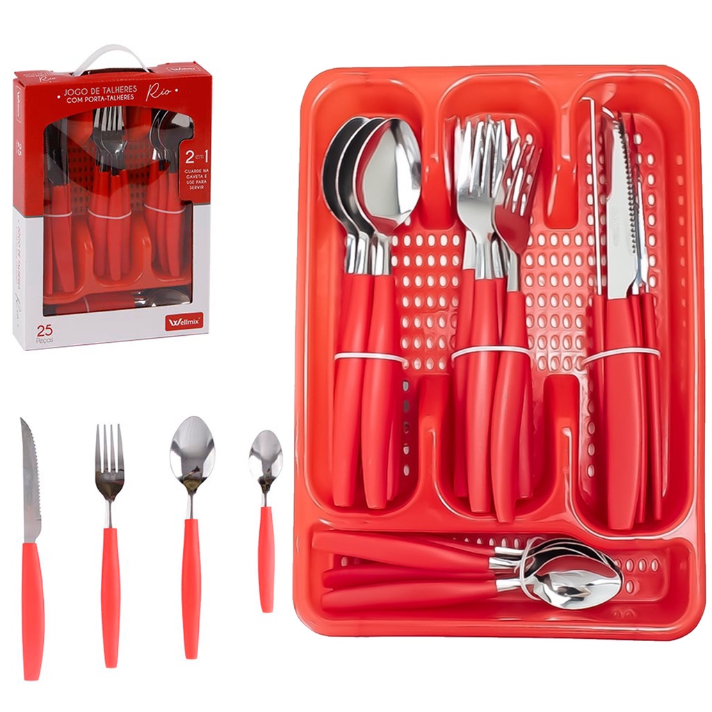 Jogo de talheres Inox Faqueiro Luxo 24 peças Porta Talher Buffet ...