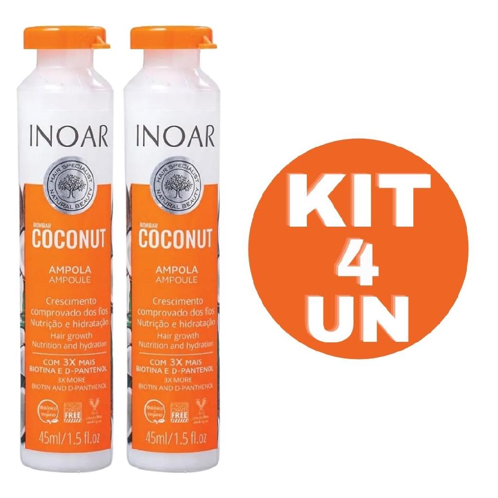 Kit 4 Unidades Tratamento Inoar Bombar Coconut Ampola Capilar Biotina e ...