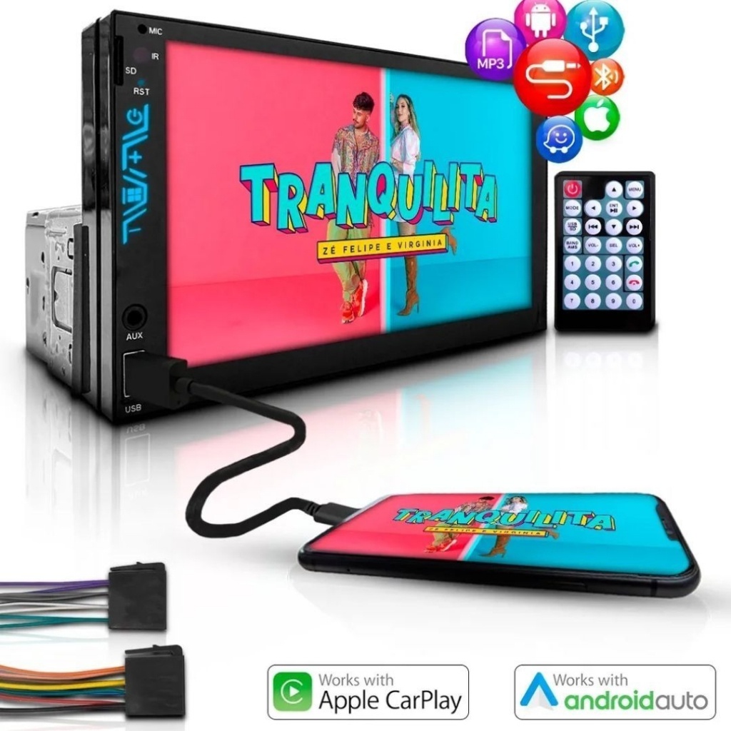 Central Multimidia 7 Polegadas Mp10 Androidauto Carplay Usb Mp5 Mp10 1 Din Fm Bluetooth ...