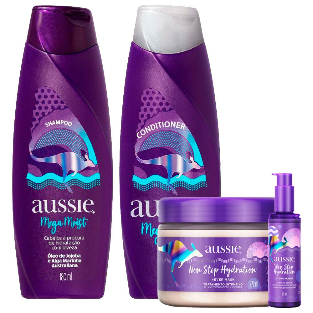 Kit Aussie Mega Moist Super Hidratação Shampoo 180ml + Condicionador ...