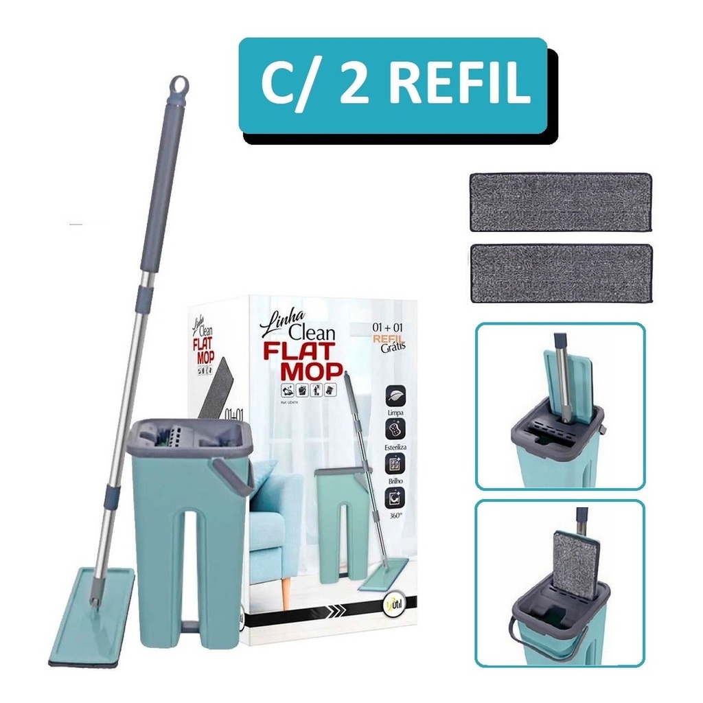 Mop Flat Quadrado Lava E Seca Com Balde De 5 Litros Entrega Imediata ...
