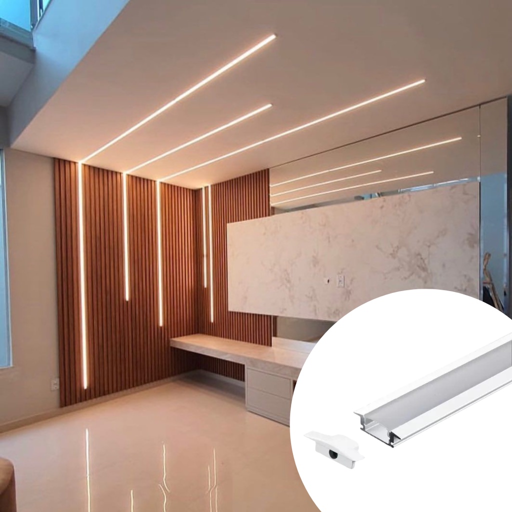 Perfil p/ Fita Led Slim Embutir Gesso Marcenaria 2 Metros | Shopee Brasil