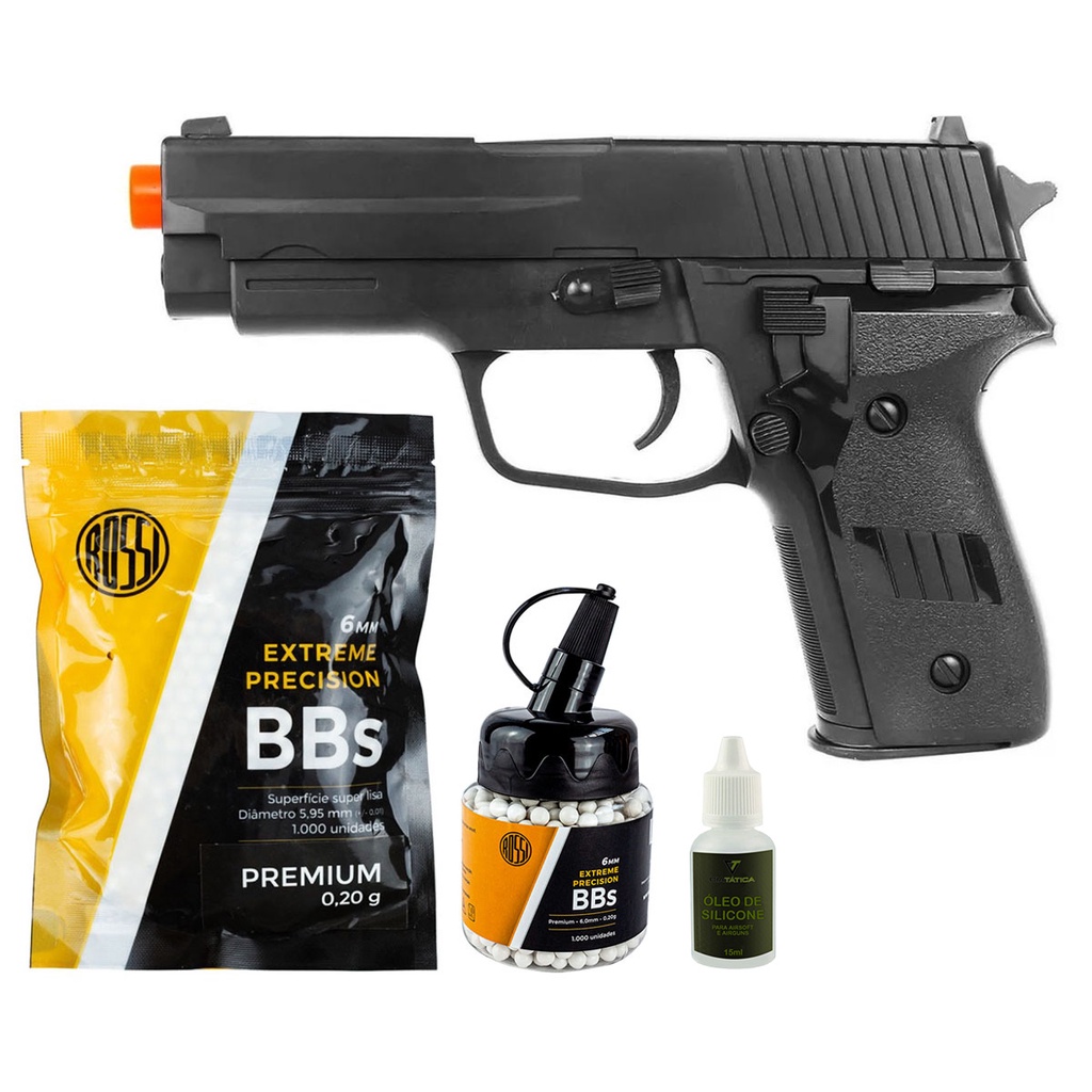 Pistola Airsoft Sig Sauer P226 Vigor 2124 Spring, Pote 1000 BBs 0.20g, Refil 1000 BBs e Silicone ...