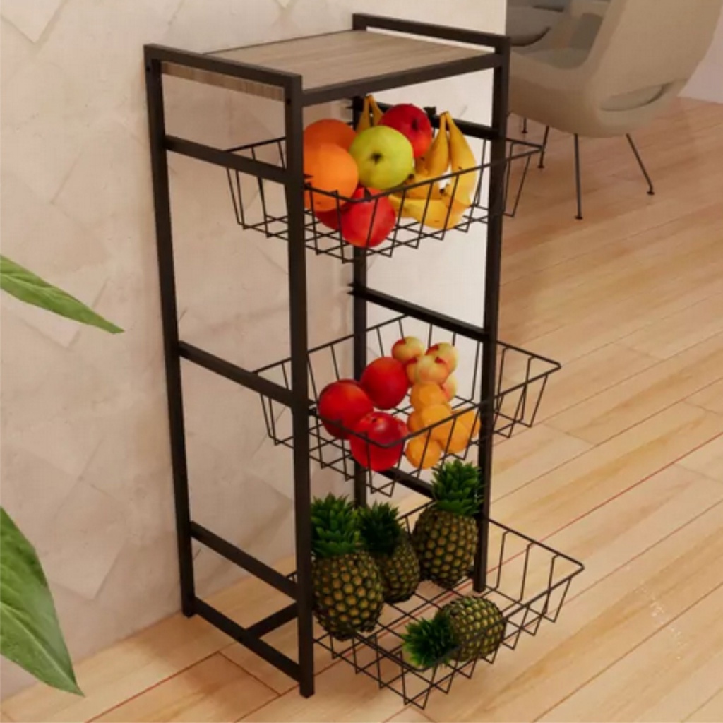 Fruteira Multiuso De Chão Cozinha Aço Resistente Preto E Tampo ...