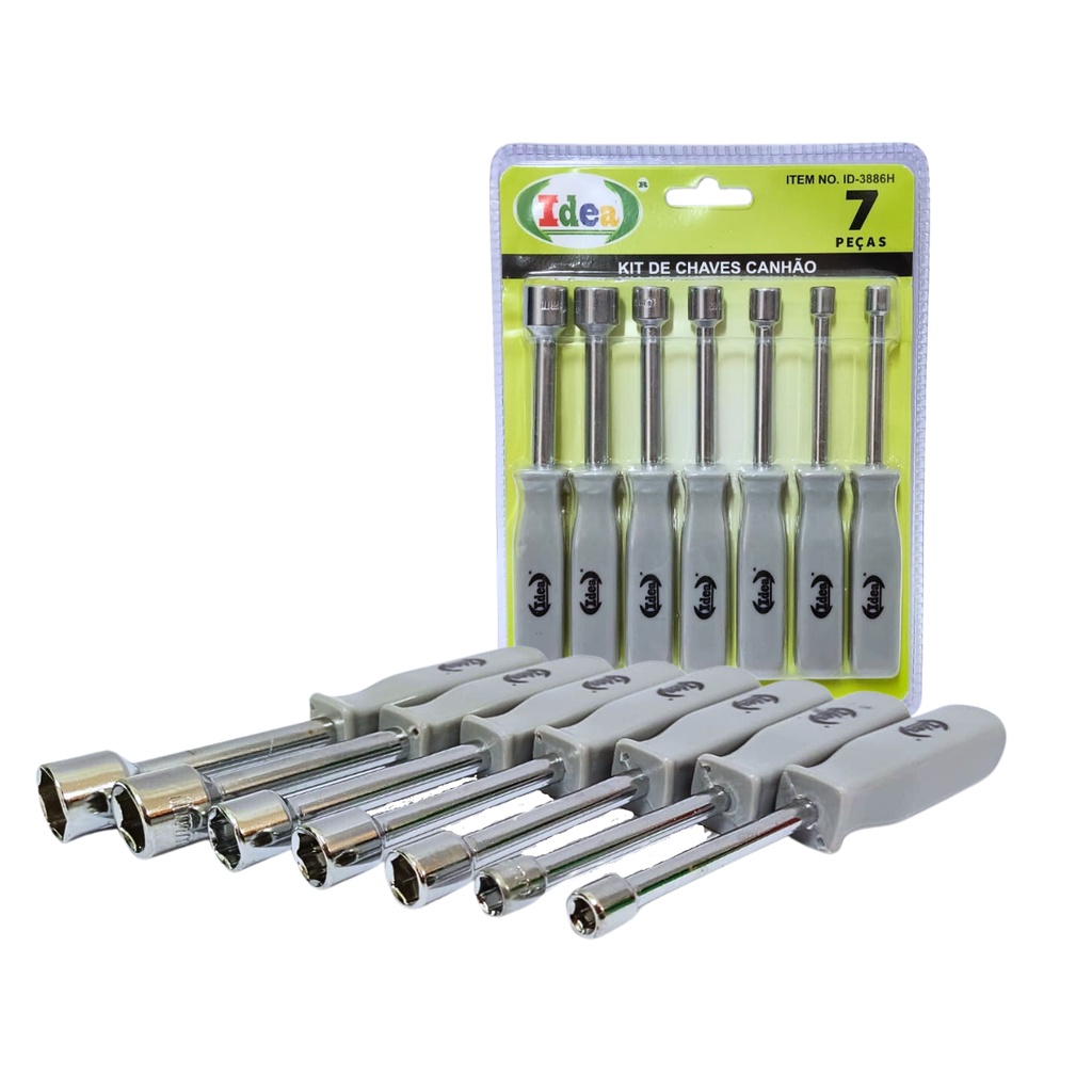 Jogo Kit Chave Soquete Canhão 7 Peças Sextavada Aço Carbono 5 a13 mm ...