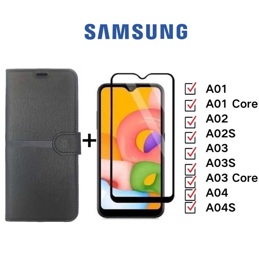 Kit Pelicula 3D 9D de Vidro Temperado + Capa Carteira Flip Para Samsung Galaxy A01/ A01 Core ...