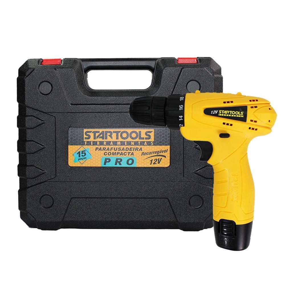 Parafusadeira E Furadeira Compacta Recarregável 12v + Bits E Brocas Startools | Shopee Brasil