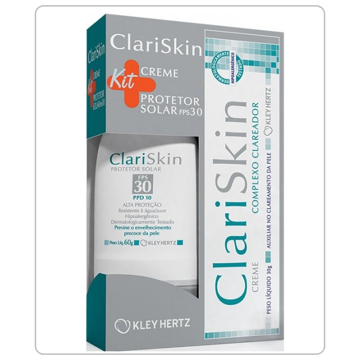 Kit Clariskin Protetor Solar FPS30 & Clareador - Kley Hertz | Shopee Brasil