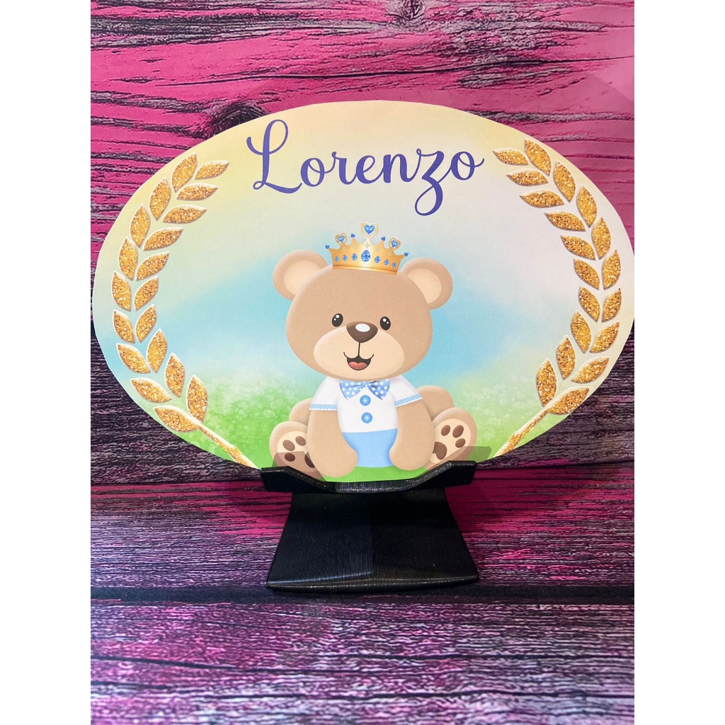 Ursinho realeza Placa de porta maternidade redonda com nome | Shopee Brasil