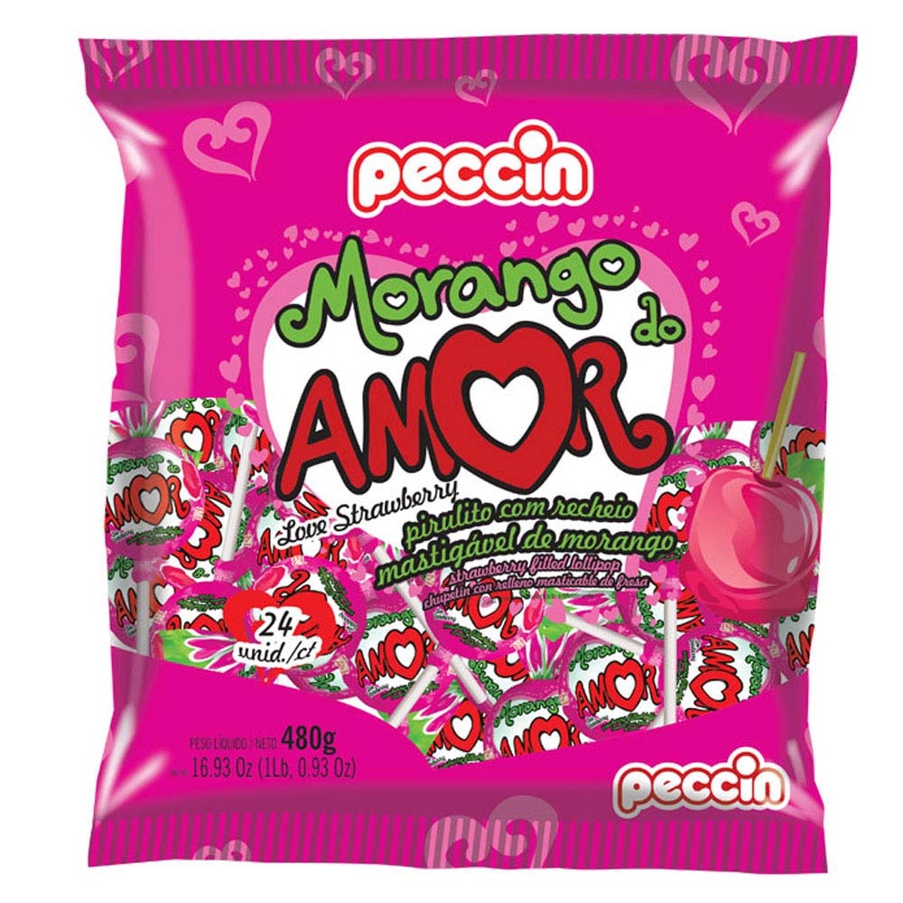 Pirulito do Amor Recheado Escolha o Sabor c/24 - Peccin | Shopee Brasil