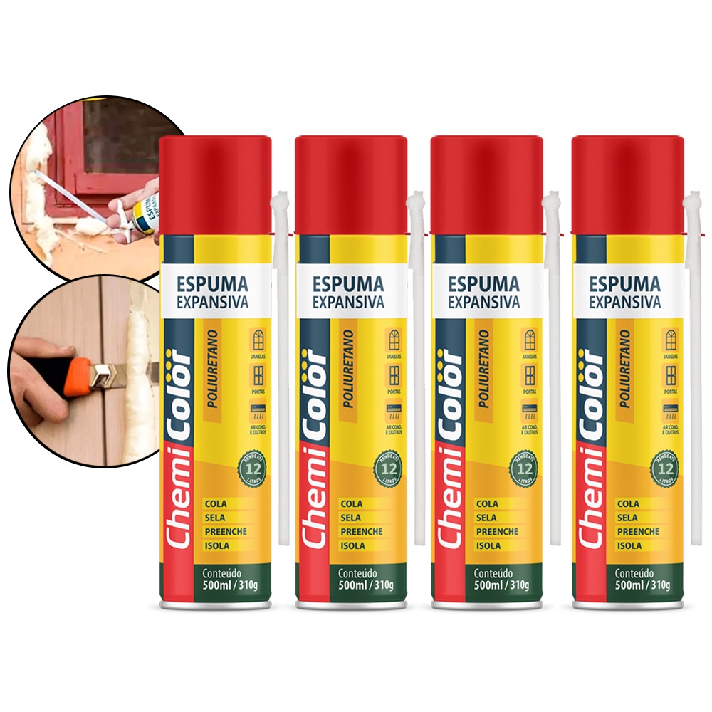 Kit 4 Espuma Expansiva Poliuretano PU Chemicolor 500ml 310g | Shopee Brasil