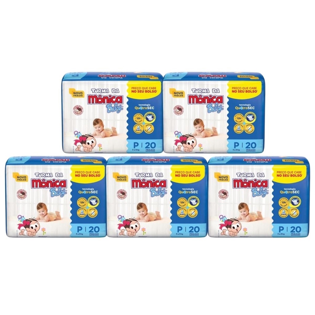 Kit com 5 Pacotes de Fralda Turma da Mônica Baby P 20 | Shopee Brasil