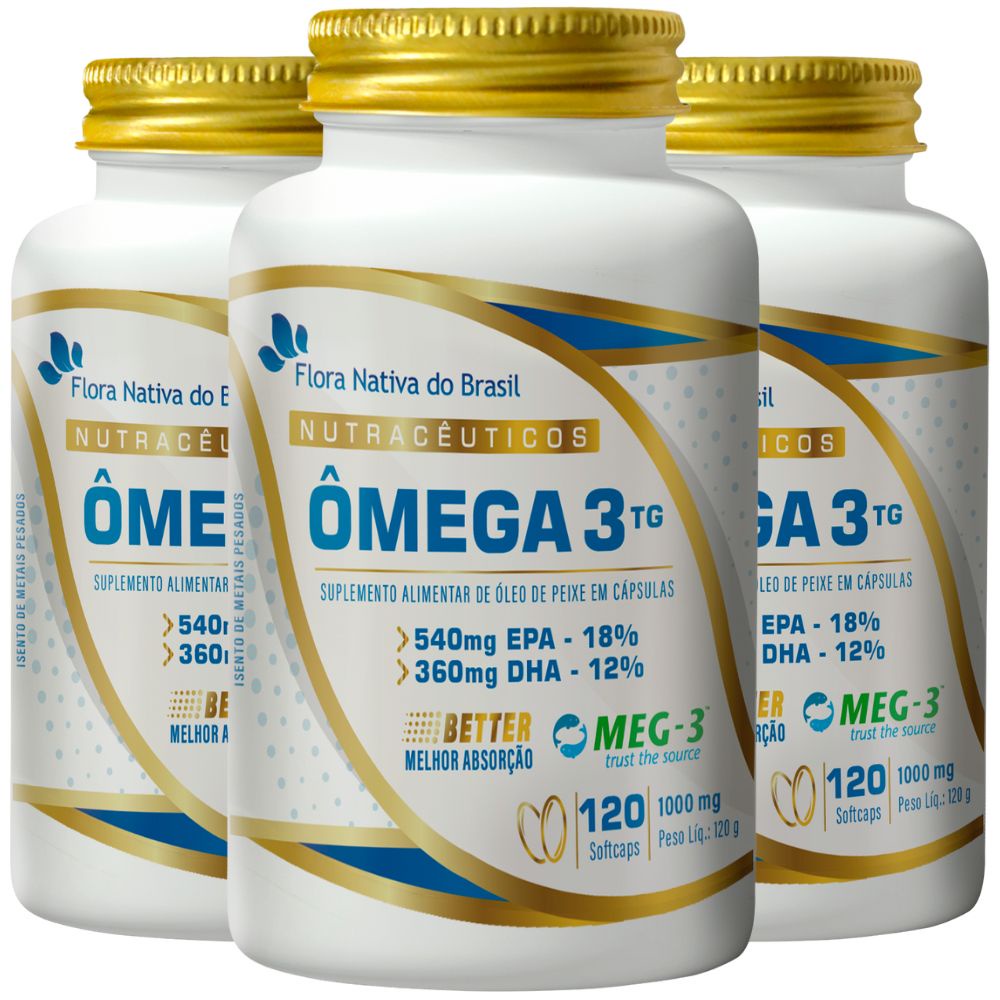 KIT 3X Ômega 3 TG (18% EPA / 12% DHA) 1000mg 120 cápsulas - Flora Nativa | Shopee Brasil