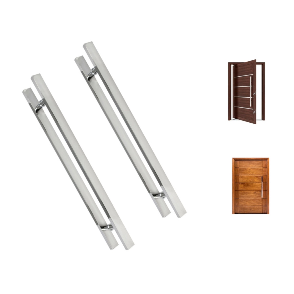 Kit 2 Puxadores de Porta Madeira Vidro Pivotante Duplo Alumínio Barra ...